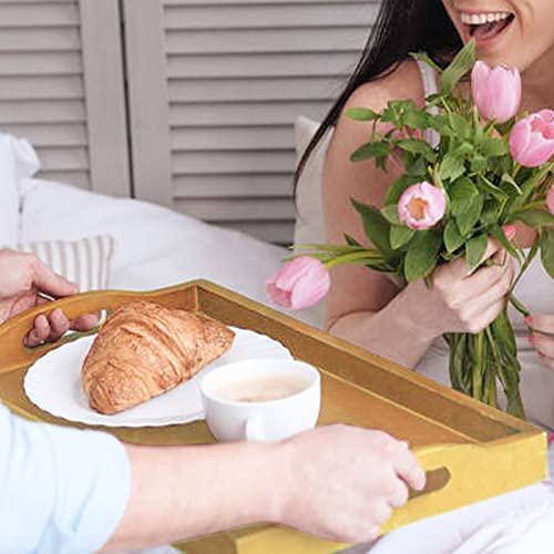 Enkrio Wood Serving Tray 3 Pack Food Tray with Handles Serving Tray Breakfast Tray Coffee Table Tray for Coffee Food Breakfast Dinner