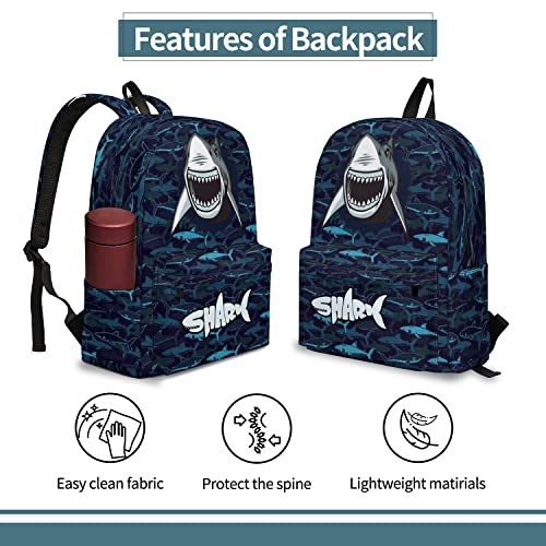 Gsobvpe Big Shark Printing Backpack for Girls and Boys, Breathable 17 Inch Bookbag Lightweight Casual Daypack for Travel Work College