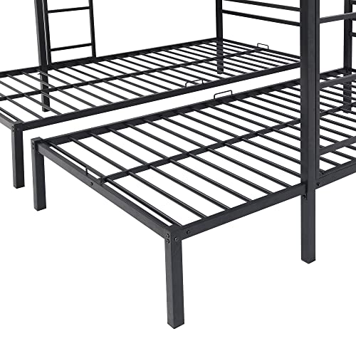Lifeand Full Over Twin&Twin Size Bunk Bed with Built-in Shelf, Black