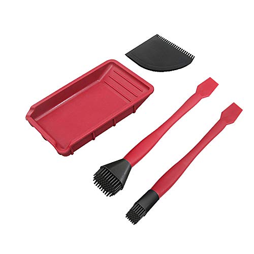 Evwoge 4Pc/Set Woodworking Glue Brush Tool Kit Silicone Soft Glue Brush Flat Scraper Glue Tray Gluing Scraper Woodworking Tools
