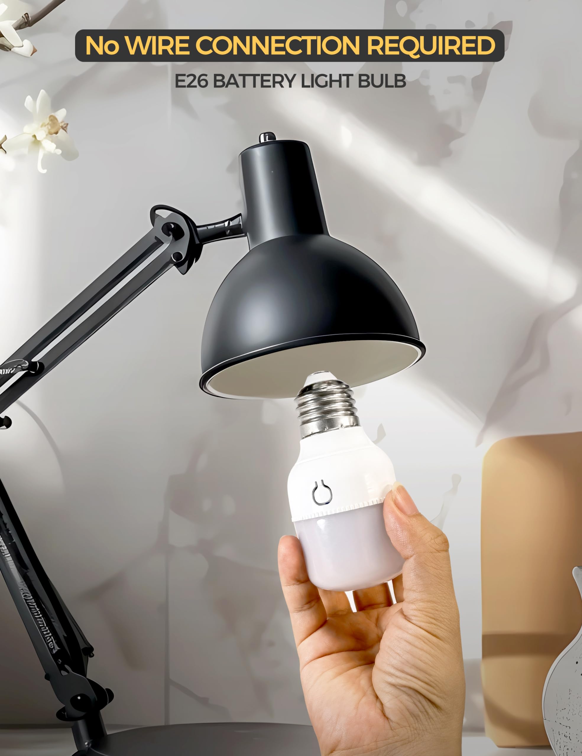 Fulighture 2 Pack Wireless Rechargeable Light Bulbs, E26 Battery Operated Light Bulb with Remote Control, Type-C Charging, RGB + Warm/Cool White, Perfect for Areas Without Hardwiring
