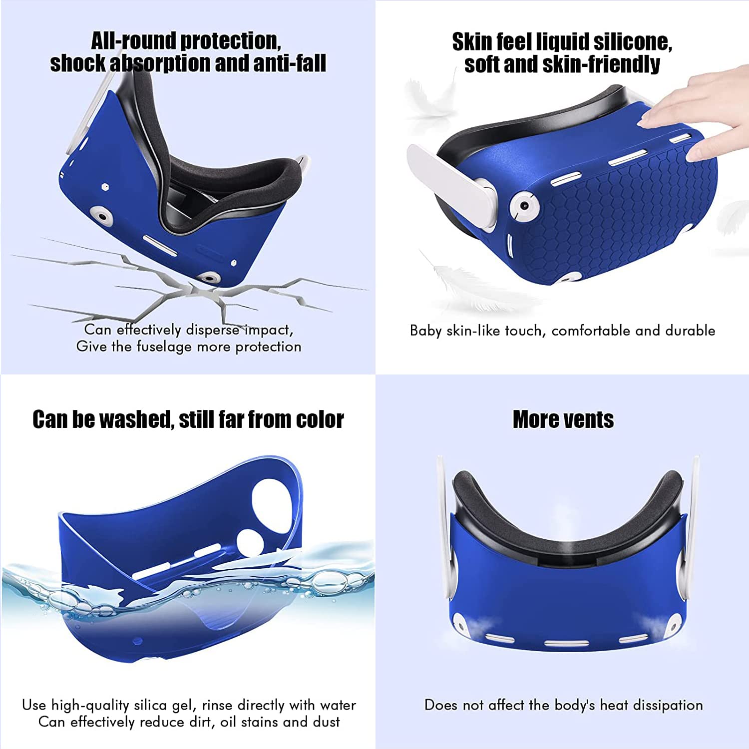 Compatible with Oculus Quest 2 Accessories | Lengthening Controller Grip Cover with Battery Opening | VR Shell Cover | Silicone face Cover | Protective Lens Cover (Blue)