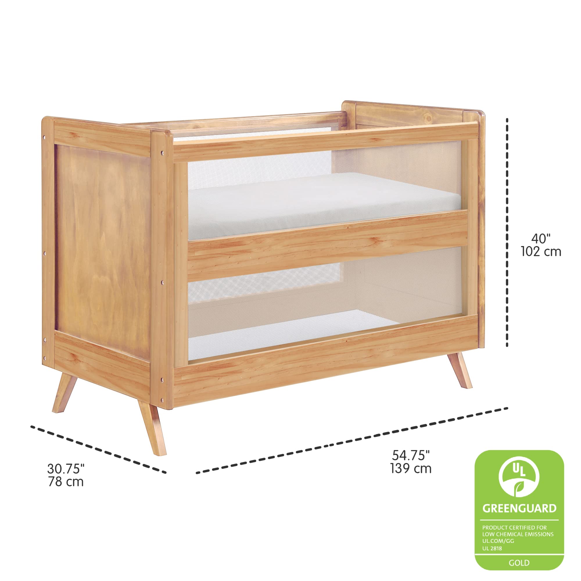 BreathableBaby Breathable Mesh 3-in-1 Convertible Crib (Toddler Bed Kit Sold Separately) β Beech β Two Adjustable Mattress Heights β Greenguard Gold Certified