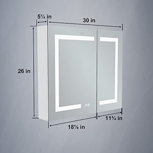 GroGro LED Bathroom Medicine Cabinet with Mirror,30" W x 26" H Lighted Medicine Cabinet,Surface or Recessed Mount,3-Layer Storage Shelves,Medicine Cabinets Can Defog,Dimming,Outlets & USBs