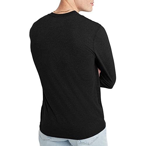 Hanes Originals Men's Tri-Blend Long Sleeve Henley, Black, X Large