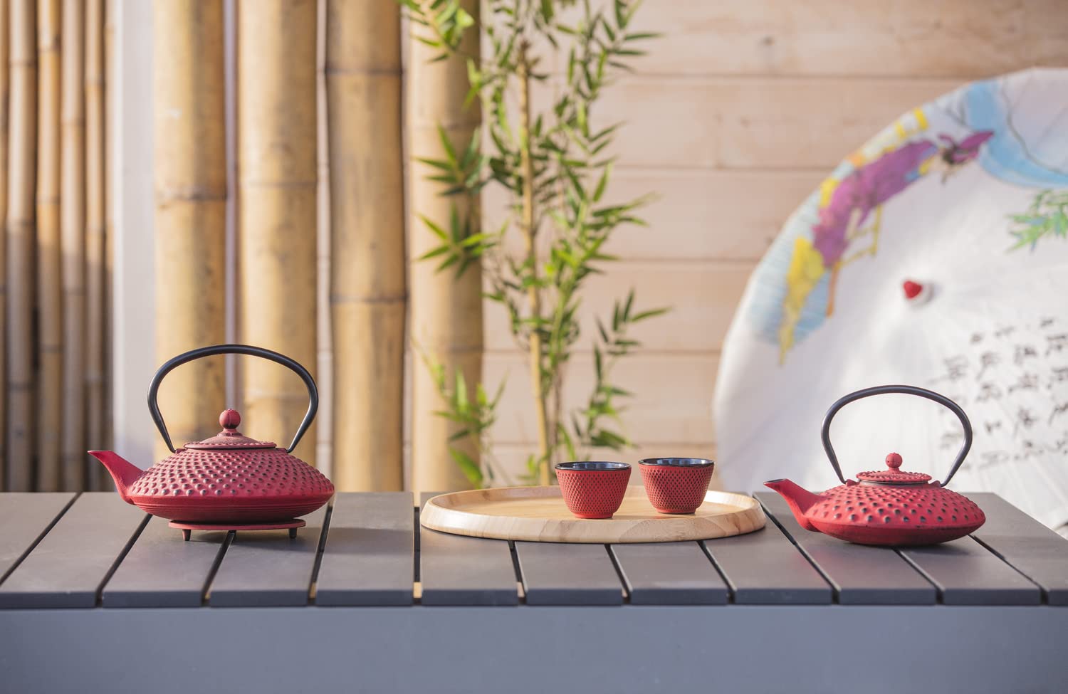 bredemeijer Cast Iron Tea Cups Red XILIN Set of 2