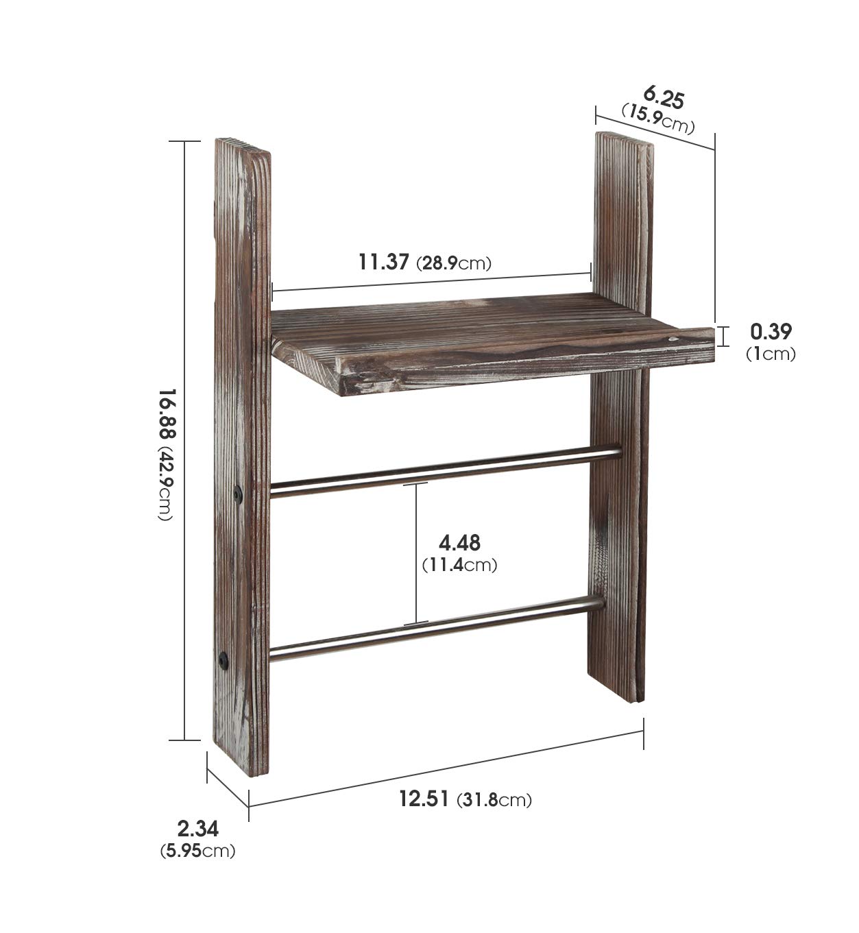 J JACKCUBE DESIGN Rustic Wood Wall Mount Towel Rack with Shelf, Blanket Ladder for Bathroom, Kitchen Hand Towels Holder, Stainless Towel Bar Hanger Farmhouse Decor - MK576A