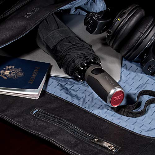 LifeTek Windproof Travel Umbrella - Compact, Automatic, Wind Resistant, Strong and Portable - Small Folding Backpack Umbrella for Rain perfect for Car, Purse, Women and Men - FX1 45 inch Black