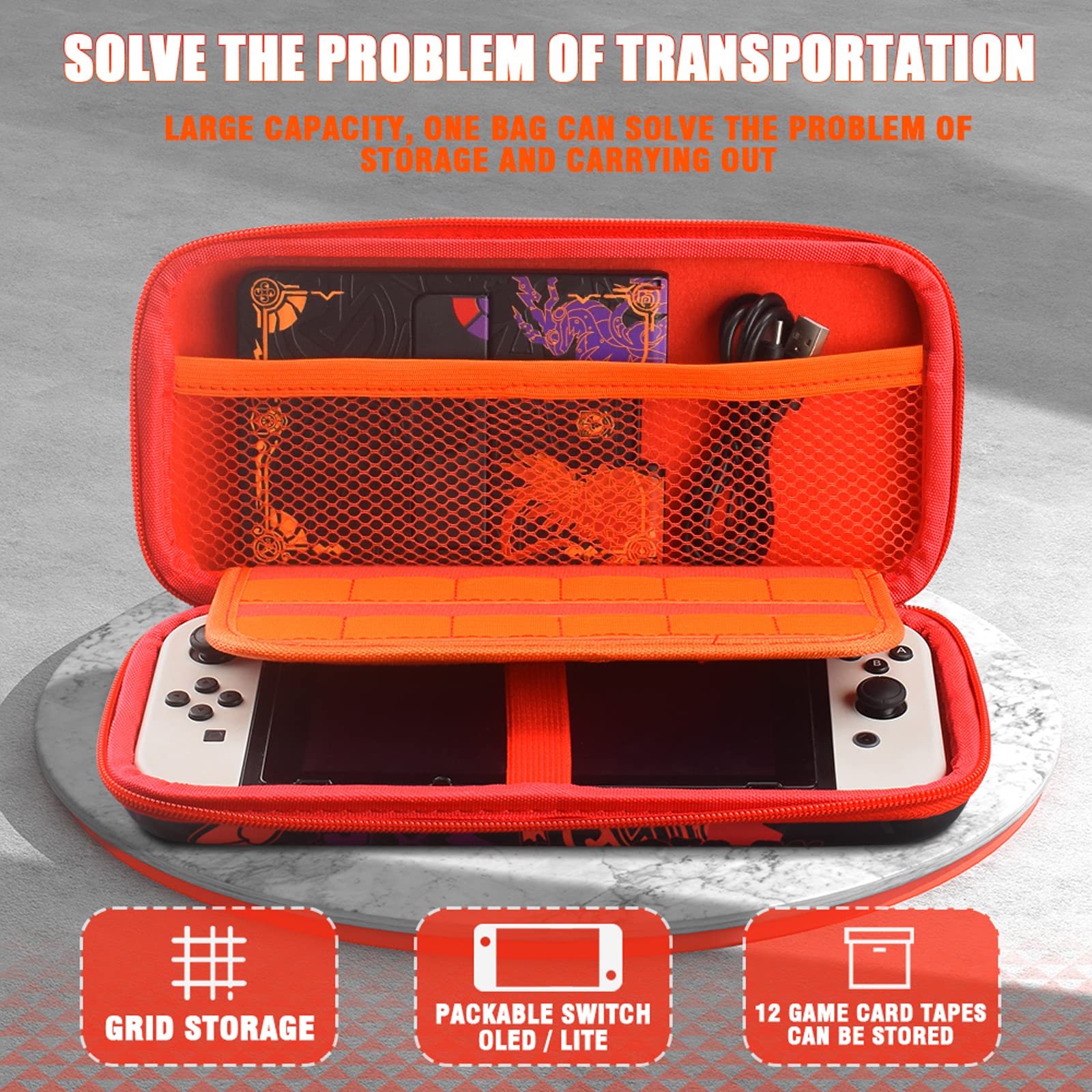Carrying Case Compatible with Nintendo Switch Oled(Scarlet & Violet ),Switch Oled Case Cover with Screen Protector,Playstand,Thumb Grip Caps for Nintendo Switch Oled.