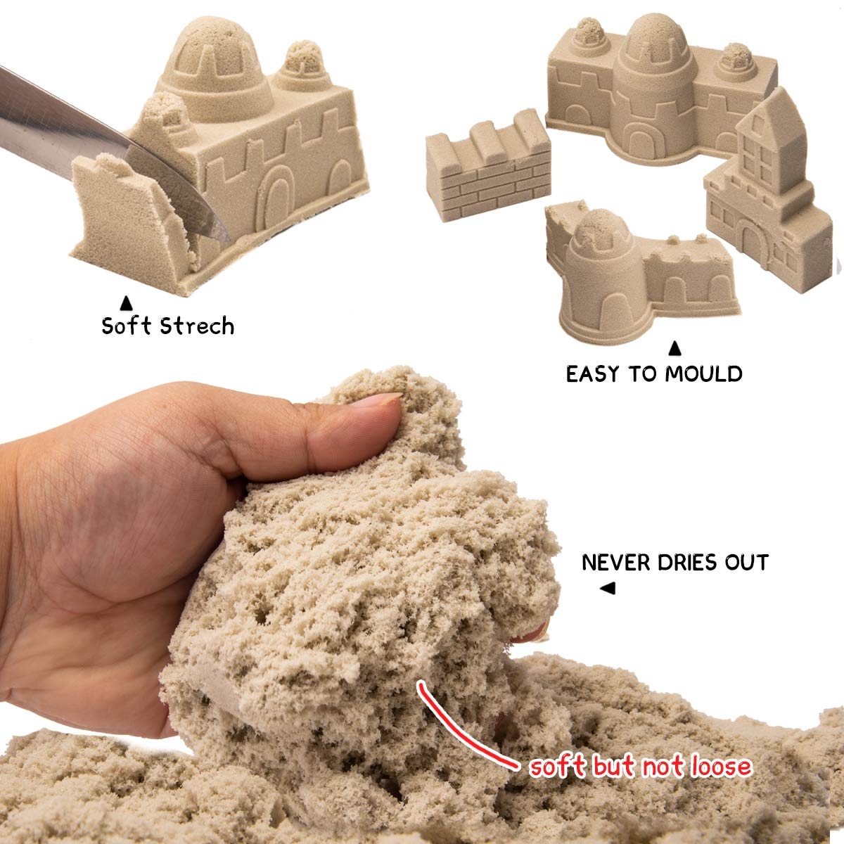 Play Sand for Kids, 3lbs Magic Sand, Building Castle Molds Tools, Construction Trucks, Toys and Signs, Tray Storage Bag, 43PCS Sandbox Set Toddlers Kids Boys Grils