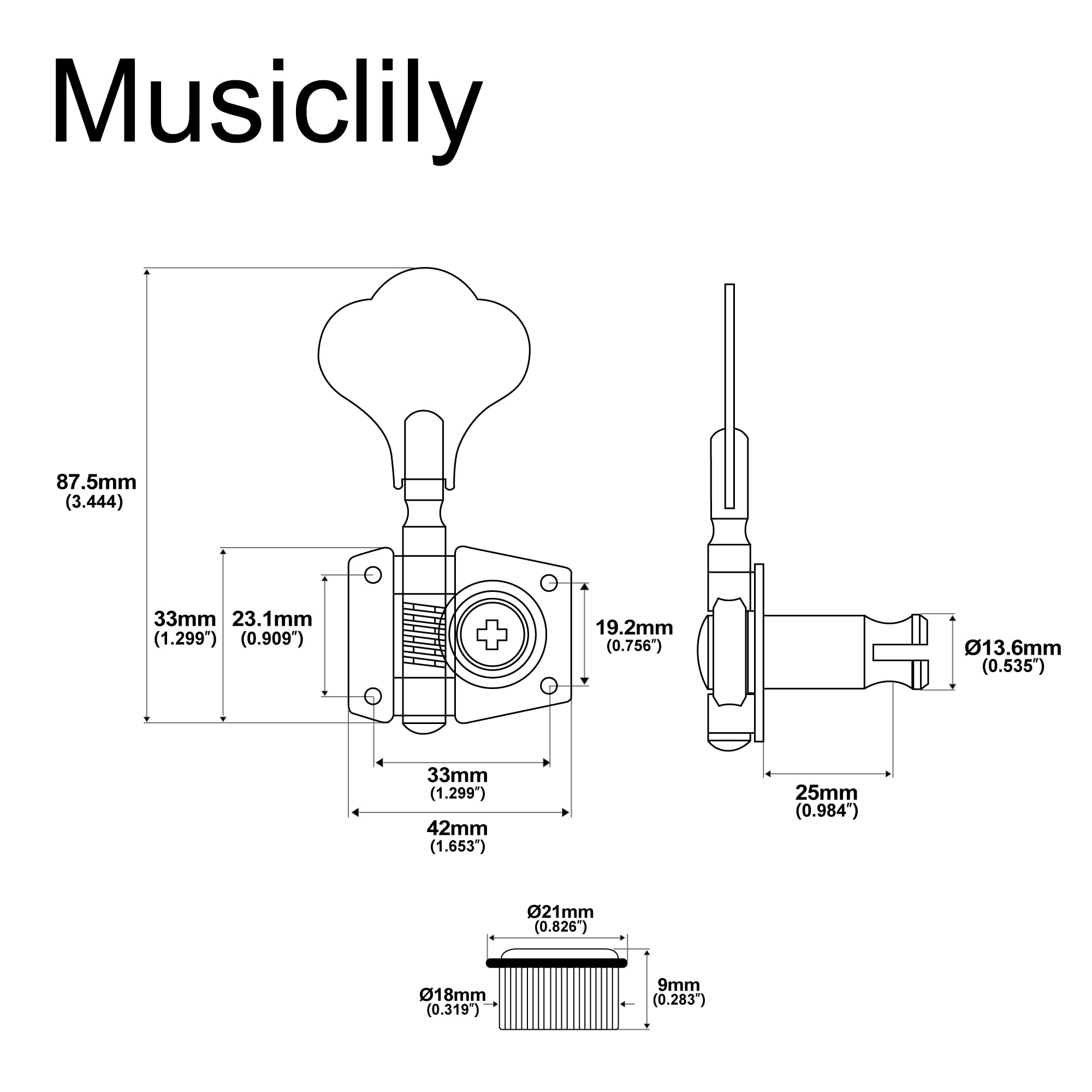 Musiclily 4-in-line 4R Vintage Open Gear Bass Tuners Machine Head Tuning Keys Pegs Set Right Hand for Jazz Precision P Bass Replacement, Chrome