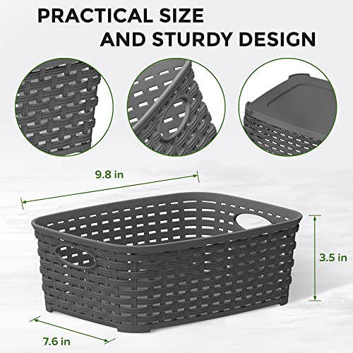 European Made Plastic Storage Bins, Heaviest Duty, Household Organizers for Bathrooms, Bedrooms, Kitchens, Laundry Room, Cabinets, Shelves, 4 Pk, Dark Grey