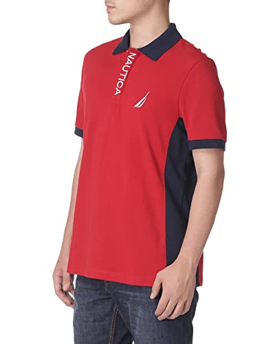 Nautica Men's Short Sleeve Color Block Performance Pique Polo Shirt, Red, X-Large