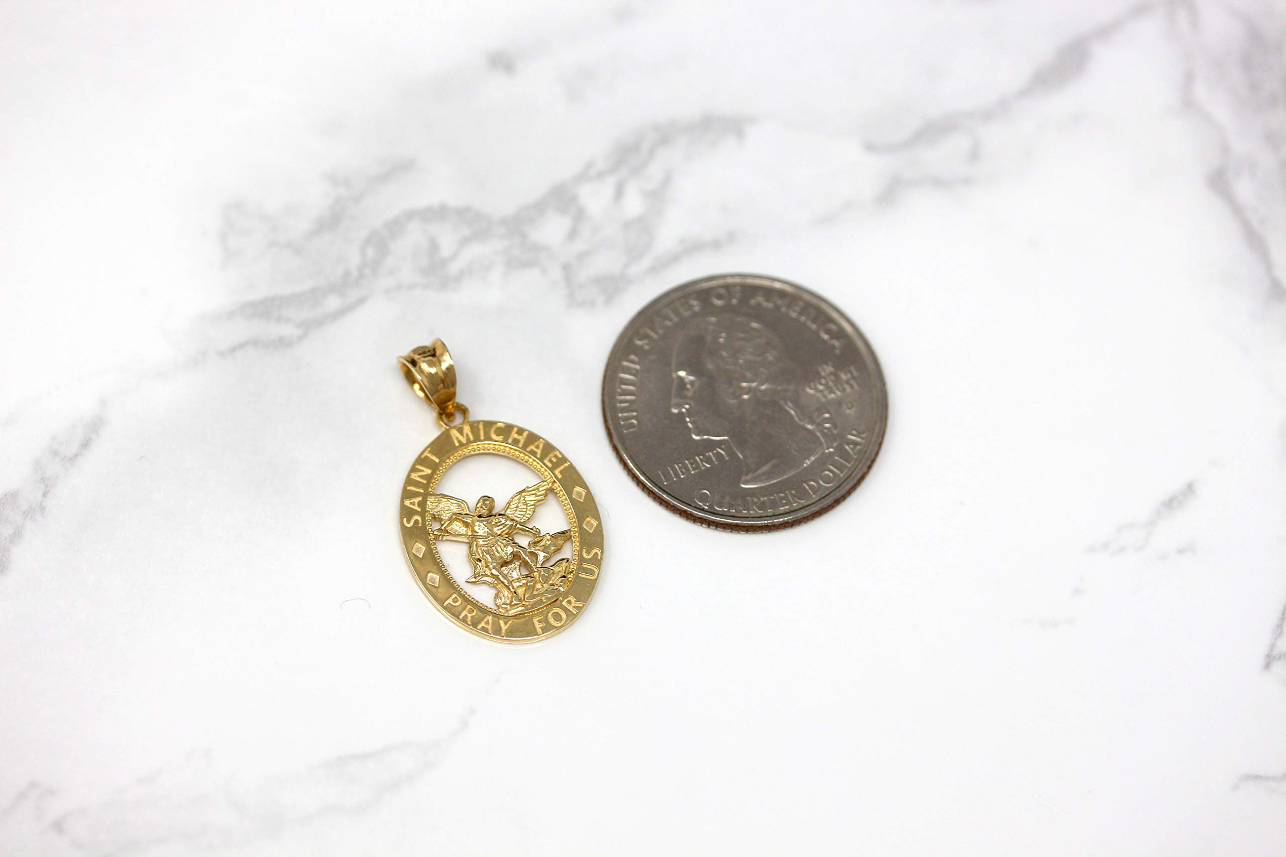 CaliRoseJewelry 14k Saint Michael Pray for Us Oval Charm Pendant in Yellow Gold
