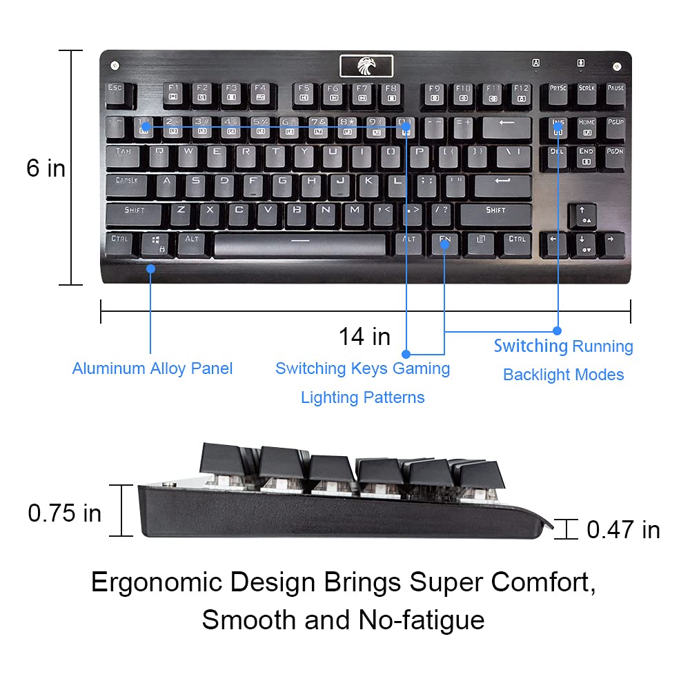 Granvela E-yooso Z-77 Mechanical Keyboard | Aluminium Panel | Tactile Clicky Blue Switches | Rainbow LED Backlit | N-Key Rollover | 87-Key Tenkeyless | Hot Swappable -Black