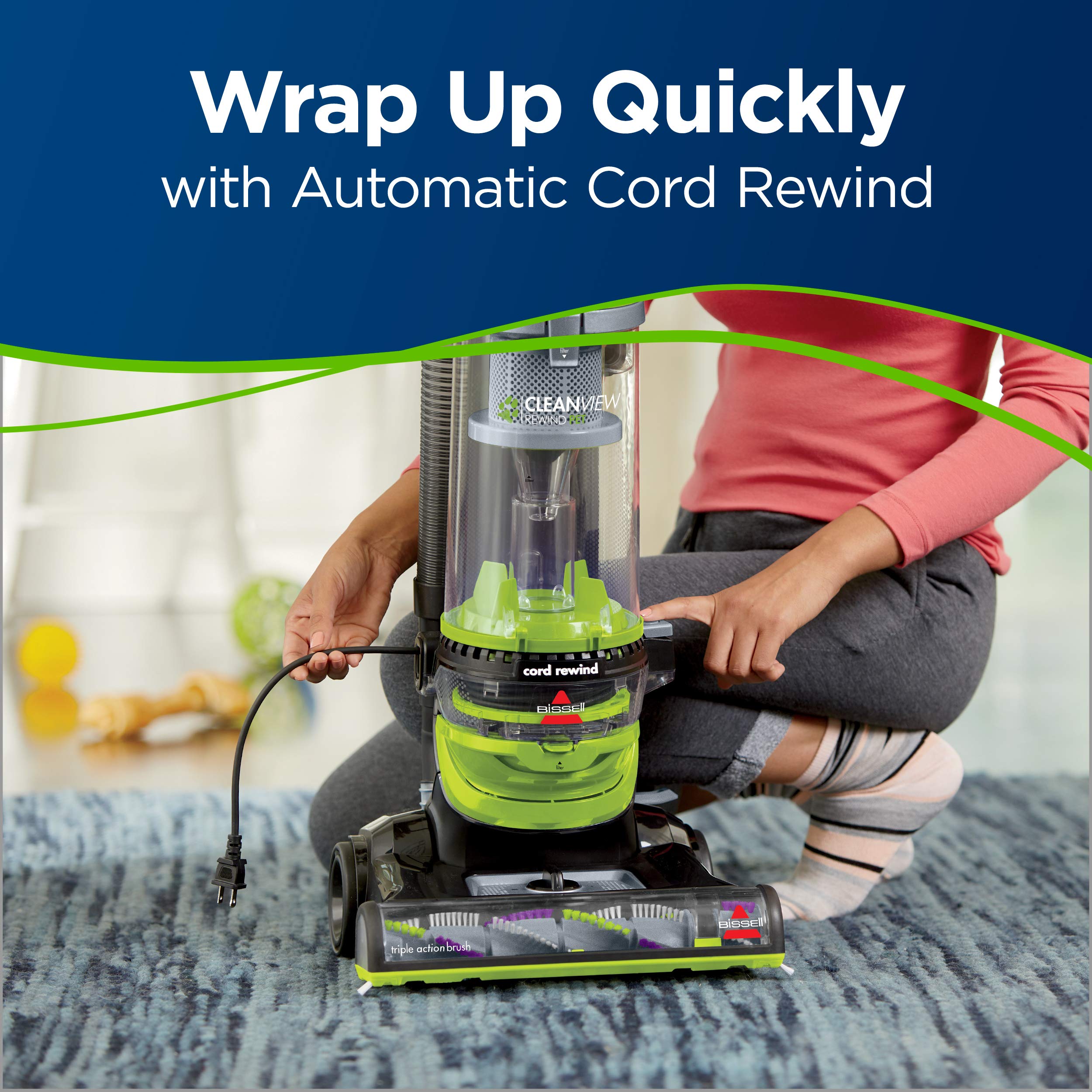 BISSELL Cleanview Rewind Pet Deluxe Upright Vacuum Cleaner, 24899, Green