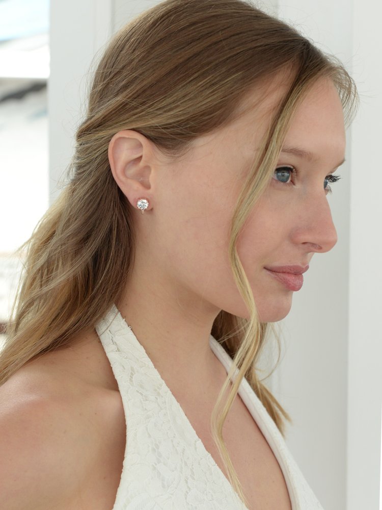 Mariell Champagne Gold Clip-On CZ Crystal Stud Earrings, 2 Carat, for Weddings, Brides, Birthday Gift