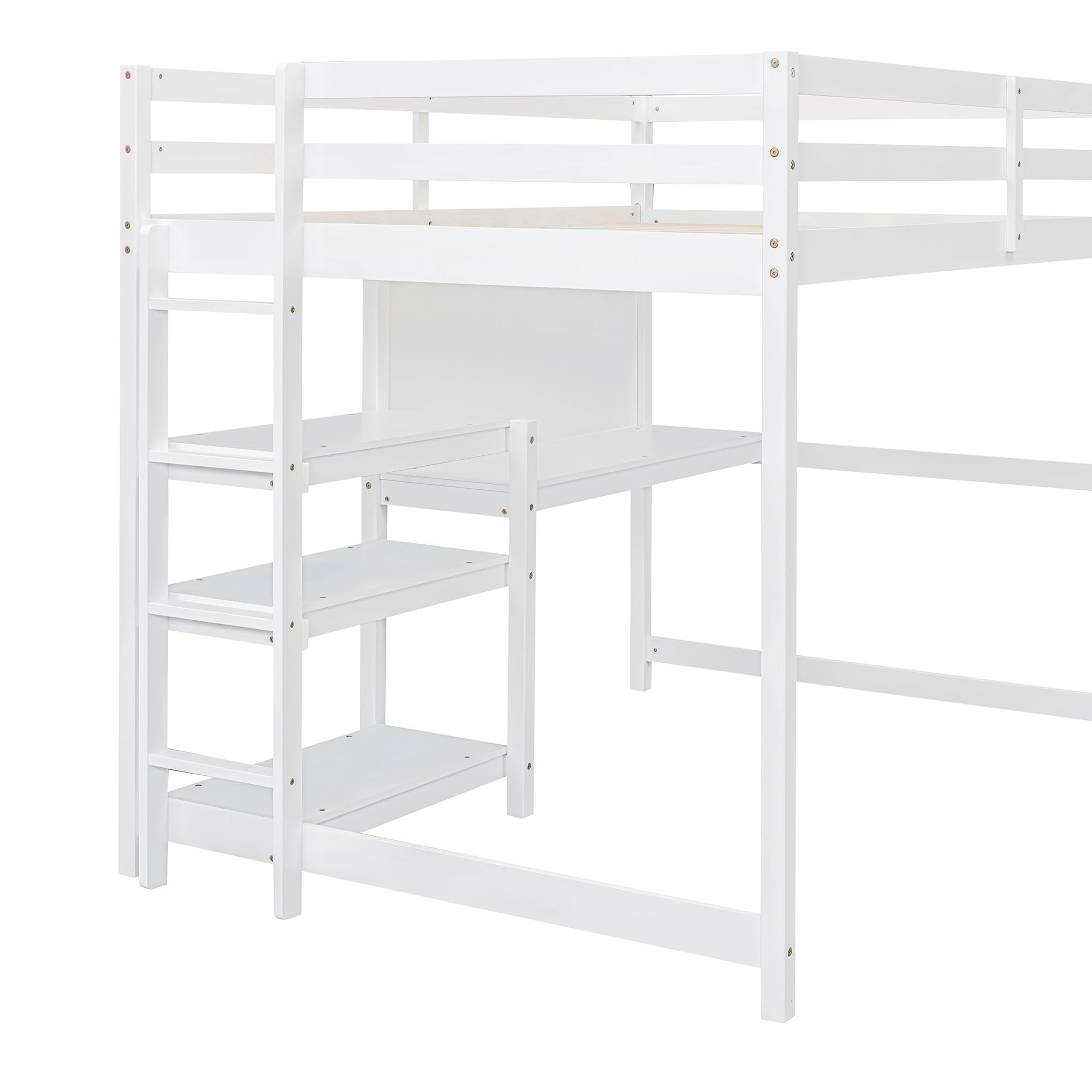 Full Size Loft Bed with Desk and Storage,Wood loft beds,for Girls Boys Teens Adults,No Box Spring Needed(White)