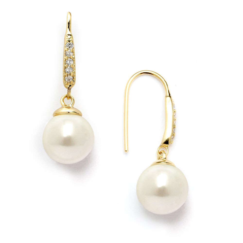 Mariell Pearl Drop Bridal Earring, Gold Wedding Earring for Brides, Bridesmaid, Mother's Day Jewelry Gift