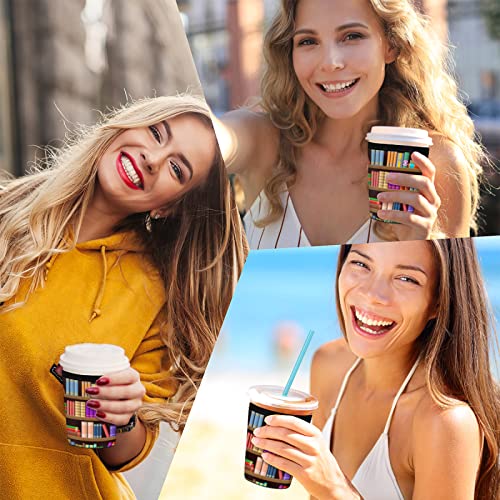 Iced Coffee Sleeve Colorful Bookshelf, Rainbow Book Library Reusable Neoprene Insulated Sleeves Cup Cover Holder for Cold Drinks Beverages 22oz - 24oz