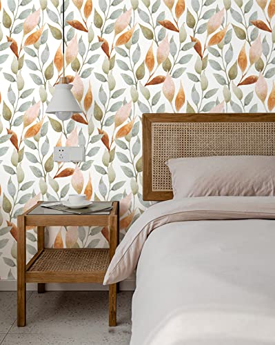 Floralplus Peel and Stick Wallpaper Boho Leaf Stick On Wallpaper Removable Textured Wallpaper Pull and Stick Contact Paper for Cabinet Bathroom Nursery Home Decor 17.7in x 118in