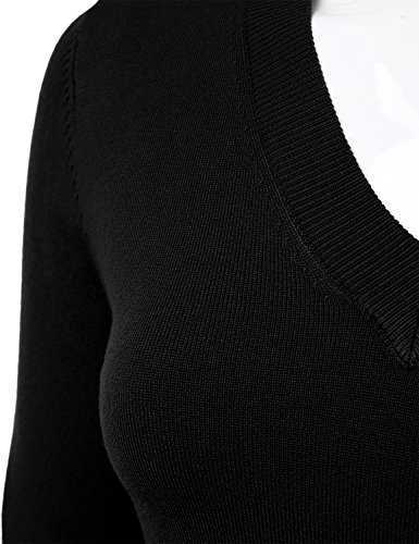 FLORIA Women's Soft Basic Thick V-Neck Pullover Long Sleeve Knit Sweater Black L
