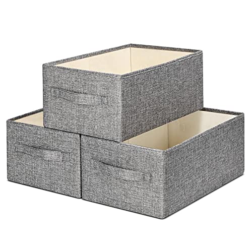 KINGSUSLAY Storage Baskets Bin, Gray Storage Bins and Storage Boxes Decorative for Living Room, Large Size, Christmas Gift Storage (Gray-3Pack)
