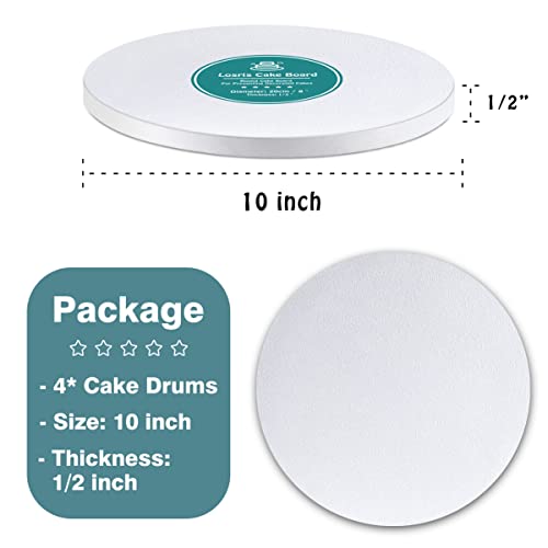 White Cake Drums Round 10 Inch Cake Boards with 1/2-Inch Thick Smooth Edges for Multi Tiered Birthday Wedding Party Cakes Drum Board