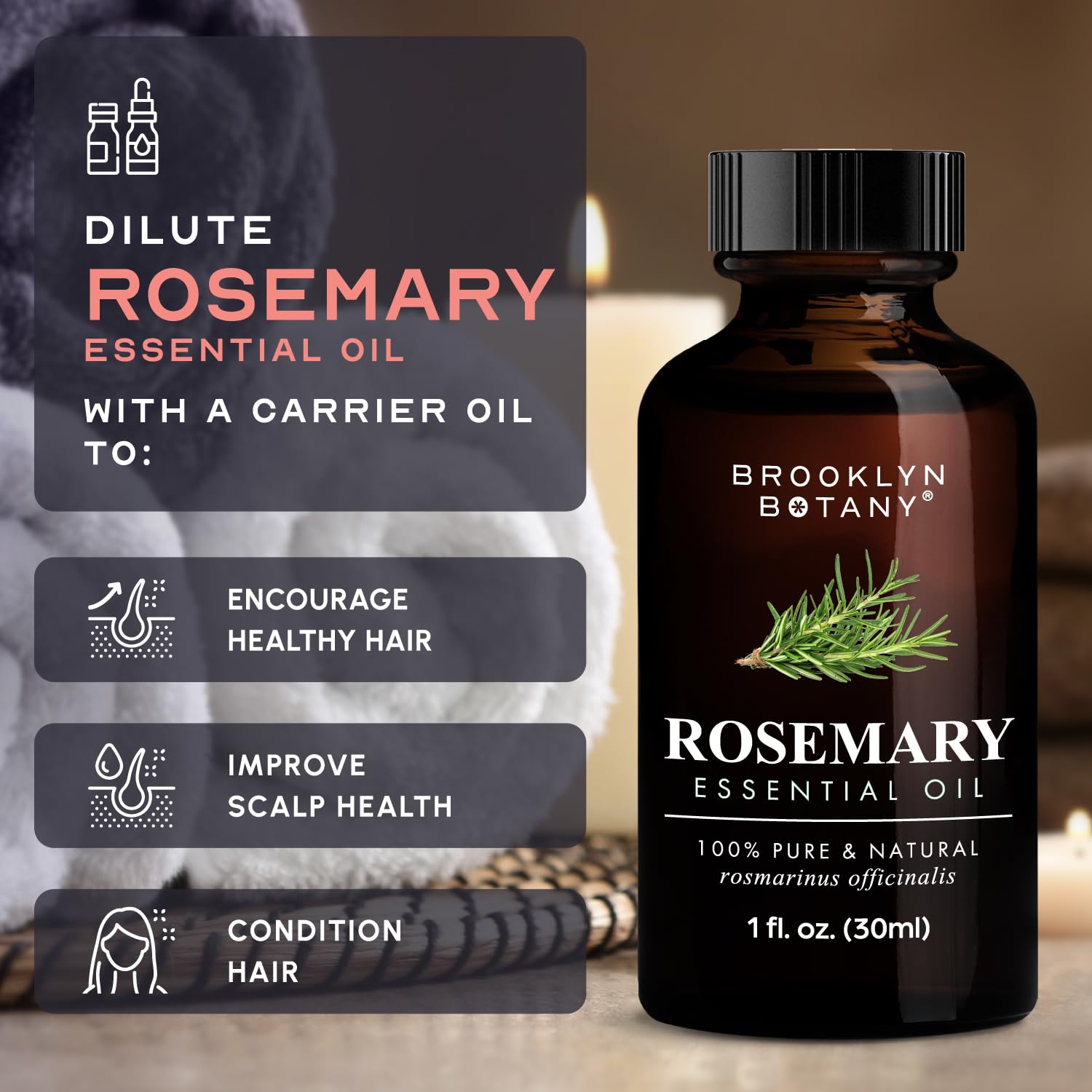 Brooklyn Botany Rosemary Essential Oil – 100% Pure and Natural – Premium Grade Oil with Dropper - for Aromatherapy and Diffuser - 1 Fl Oz