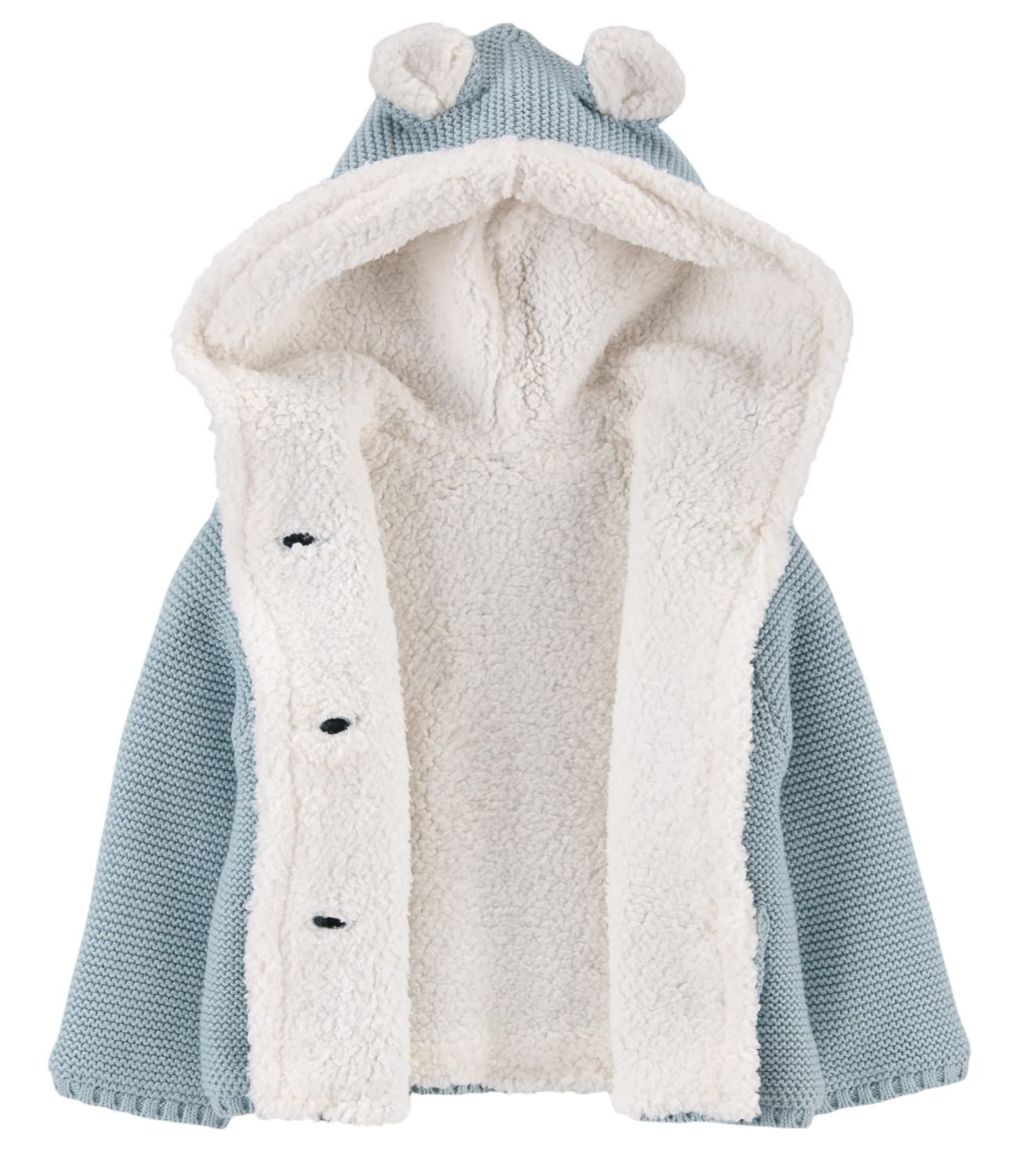 Carter's Unisex Baby Boys and Baby Girls Button Front Hooded Sherpa-Lined Cardigan Jacket (Blue, 9 Months)