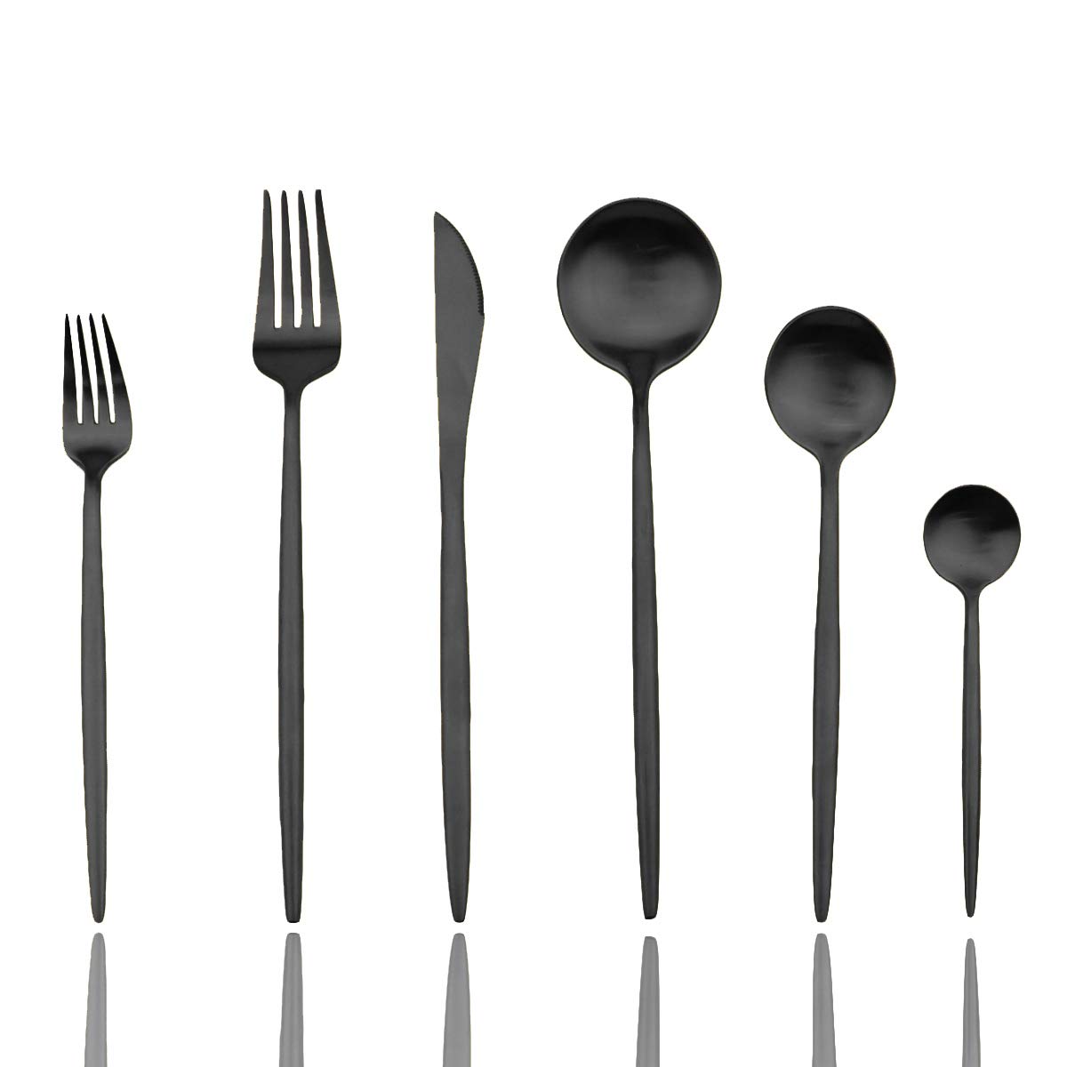 JASHII Luxury Black Flatware, Silverware Sets, 24-pieces Elegant Cute 18/10 Stainless Steel Silverware Set for Eating Home Kitchen Hotel Restaurant, Service Sets for 4 People, Dishwasher Safe