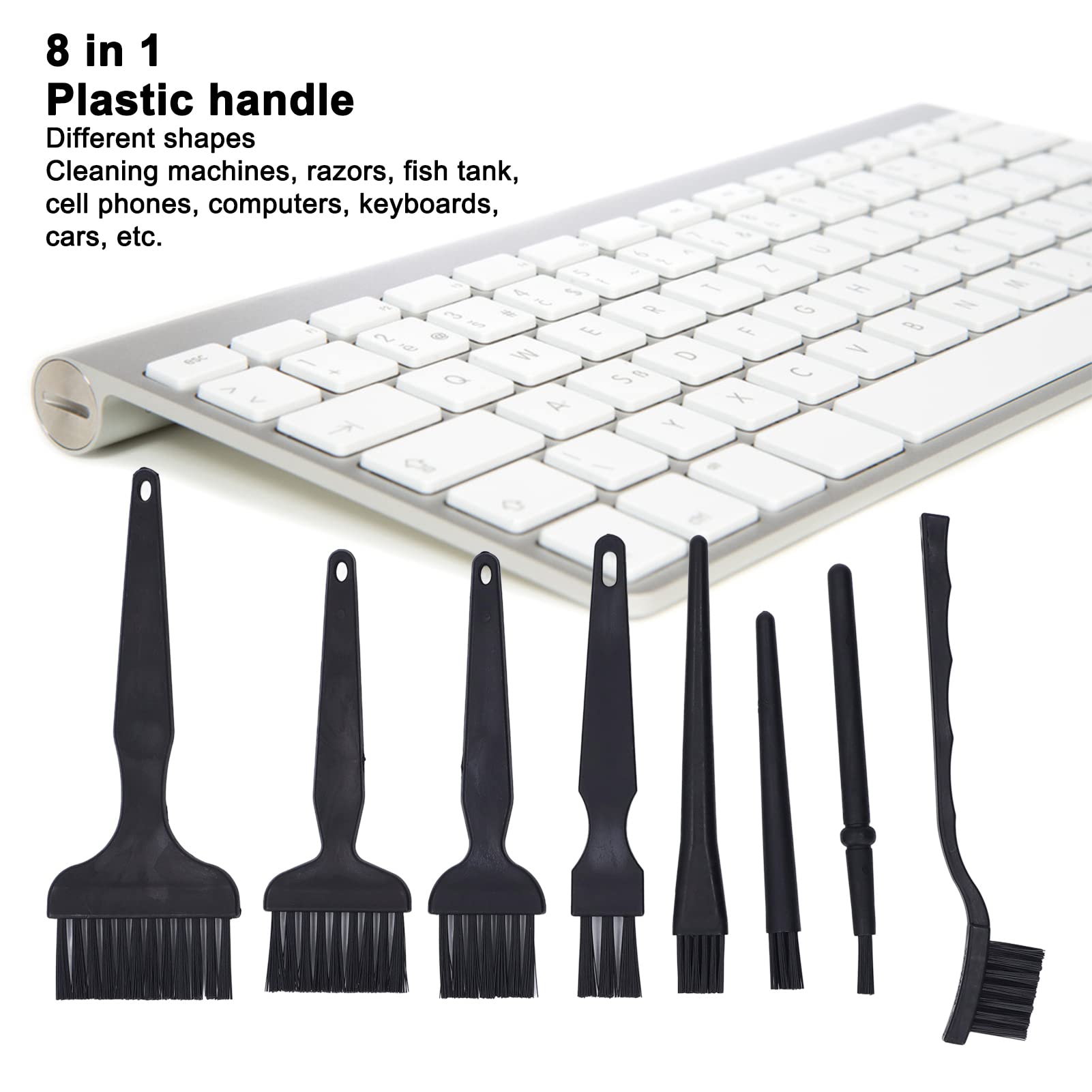 Computer Keyboard Brush Kit, Safe Plastic Handle Dustproof Soft Bristle Electronics Non Static Brushes 8 in 1 for Cell Phones