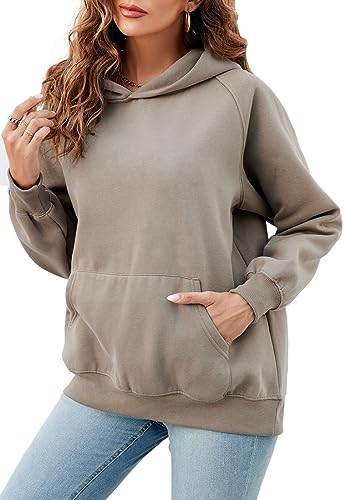 FLYCHEN Men's Solid Color Loose Hoodie Hip Hop Couples Long Sleeve Unisex Sweatshirt Khaki XL