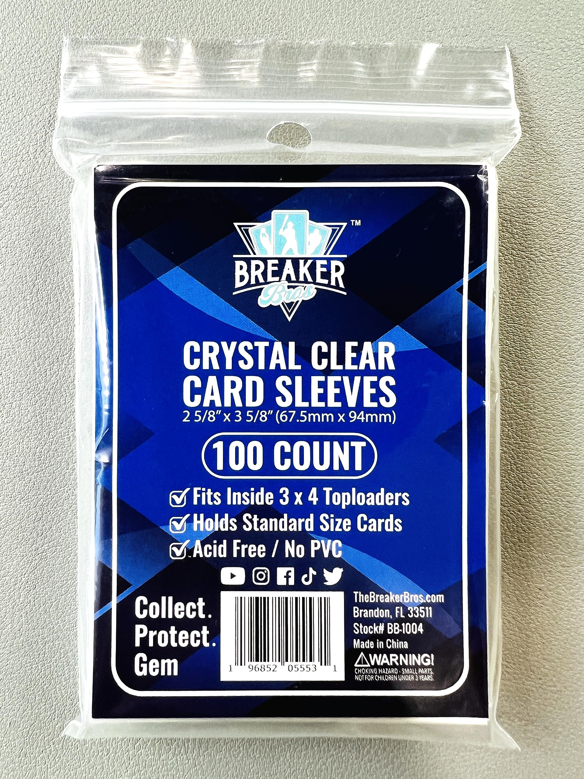Breaker Bros 2.5" x 3.5" Crystal Clear Collectible Trading Card Protective Sleeves | 100 Standard Size Penny Sleeves for Trading Cards