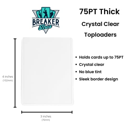 Breaker Bros 75pt Thick 3" X 4" No Blue Tint Crystal Clear 75pt Thick 25ct Toploaders for Cards | 25 Count 75pt Thick Top Loaders for Cards Sleeves Trading Card Protectors