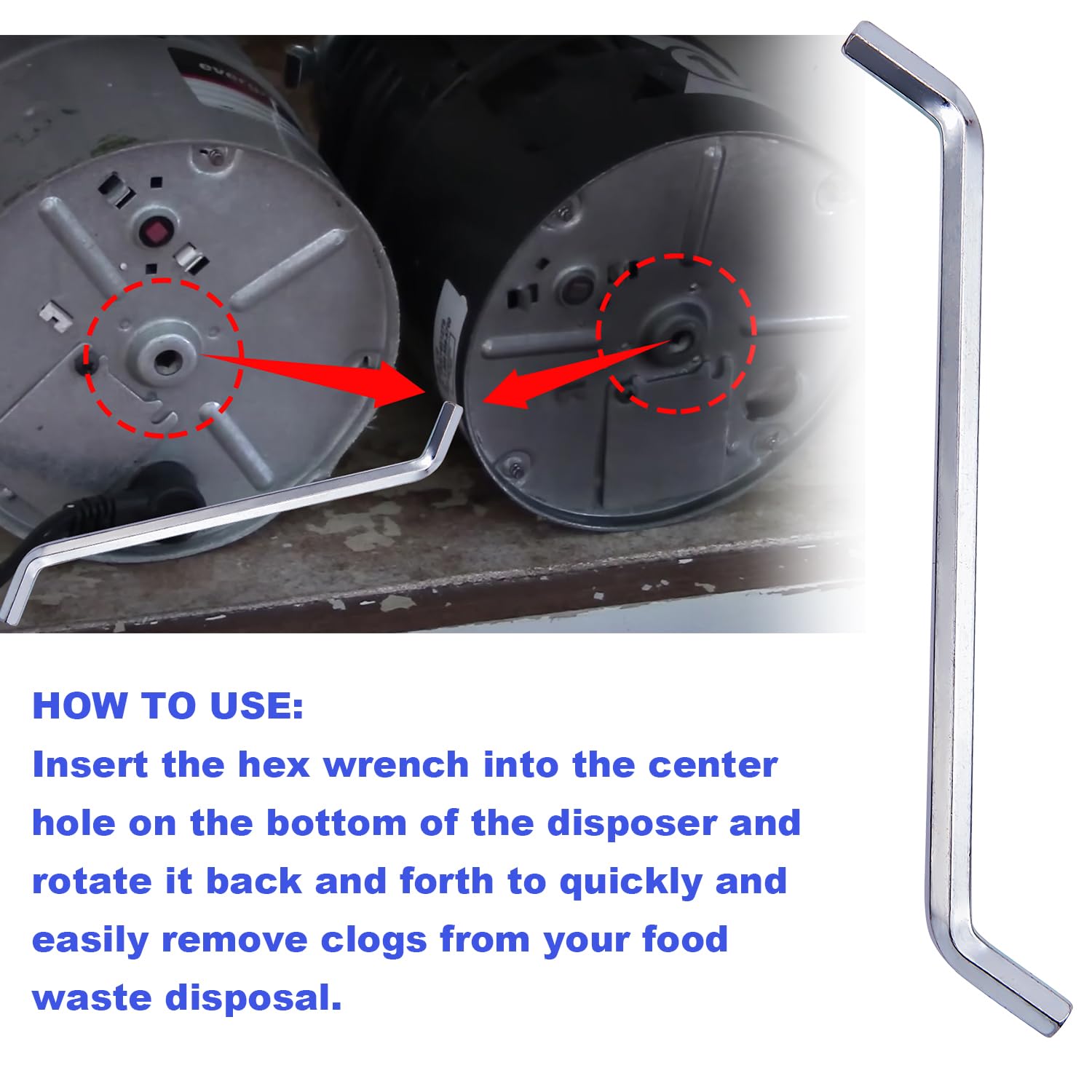 FullMayPro Garbage Disposer Unjamming Wrench/WRN-00 Garbage Disposal Wrench Tool,Garbage Disposal Unjamming Wrench/Garbage Disposal Wrench for Dislodge Jams or Clutter From Above The Sink(Silver Kit)