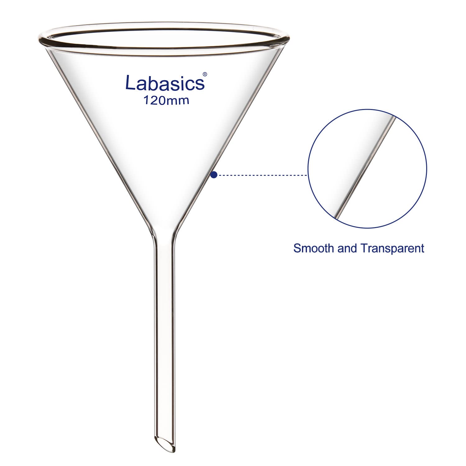 Labasics 2-Pack Glass Heavy Wall Funnel Borosilicate Glass Funnel, Short Stem 120 mm Diameter, 120 mm Stem Length