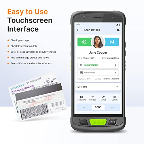 IDWare 9000 Handheld ID Scanner - ID, Drivers’ License, Age Verification & Passport Scanner with Veriscan Premium Software - Sync Multiple Devices