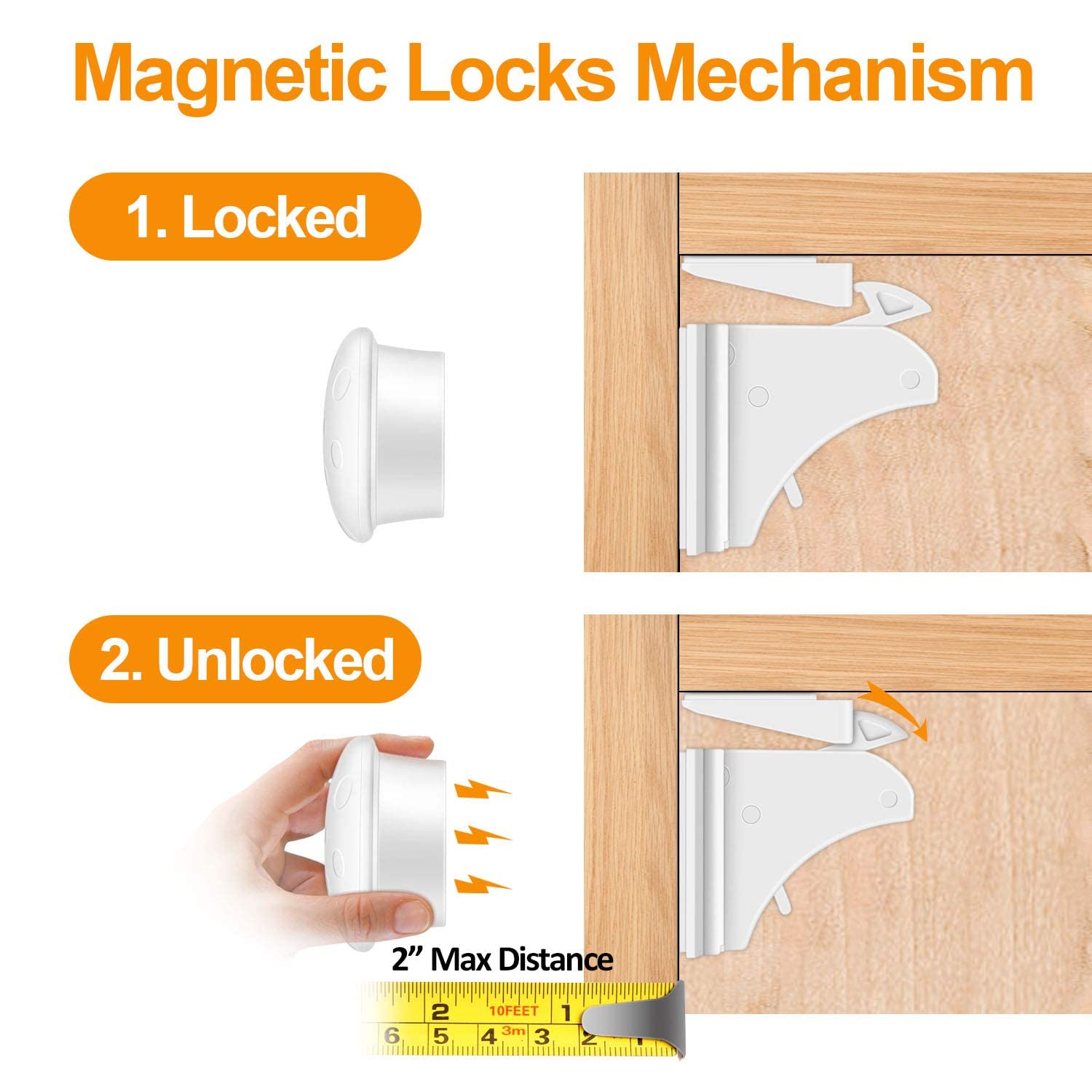 Cabinet Locks Child Safety Latches, OUSI 14+2+2 PACK Baby Proofing Cabinet Locks, Magnetic Cabinet Locks for Drawers and Cabinets - Adhesive Locks, No Tool or Drill