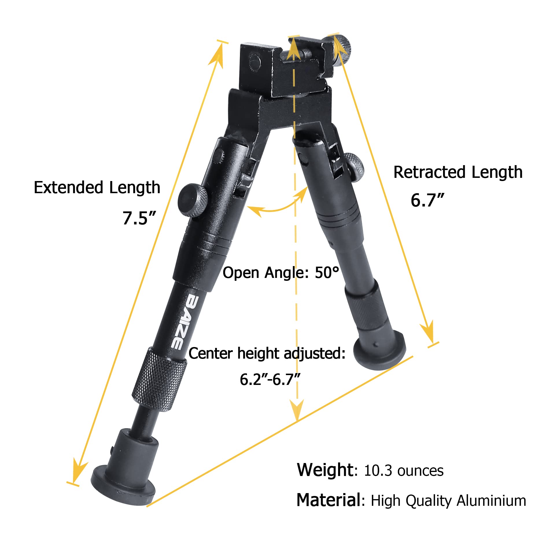 BZTAC Foldable Picatinny Rail Rifle Bipod with Sling Swivel Stud Adaptor, Adjustable Height 6.2-6.7 Inches Shooting Rest Stick with 2 Pcs Sling Swivel Screw Studs, Hunting Shooting Accessories
