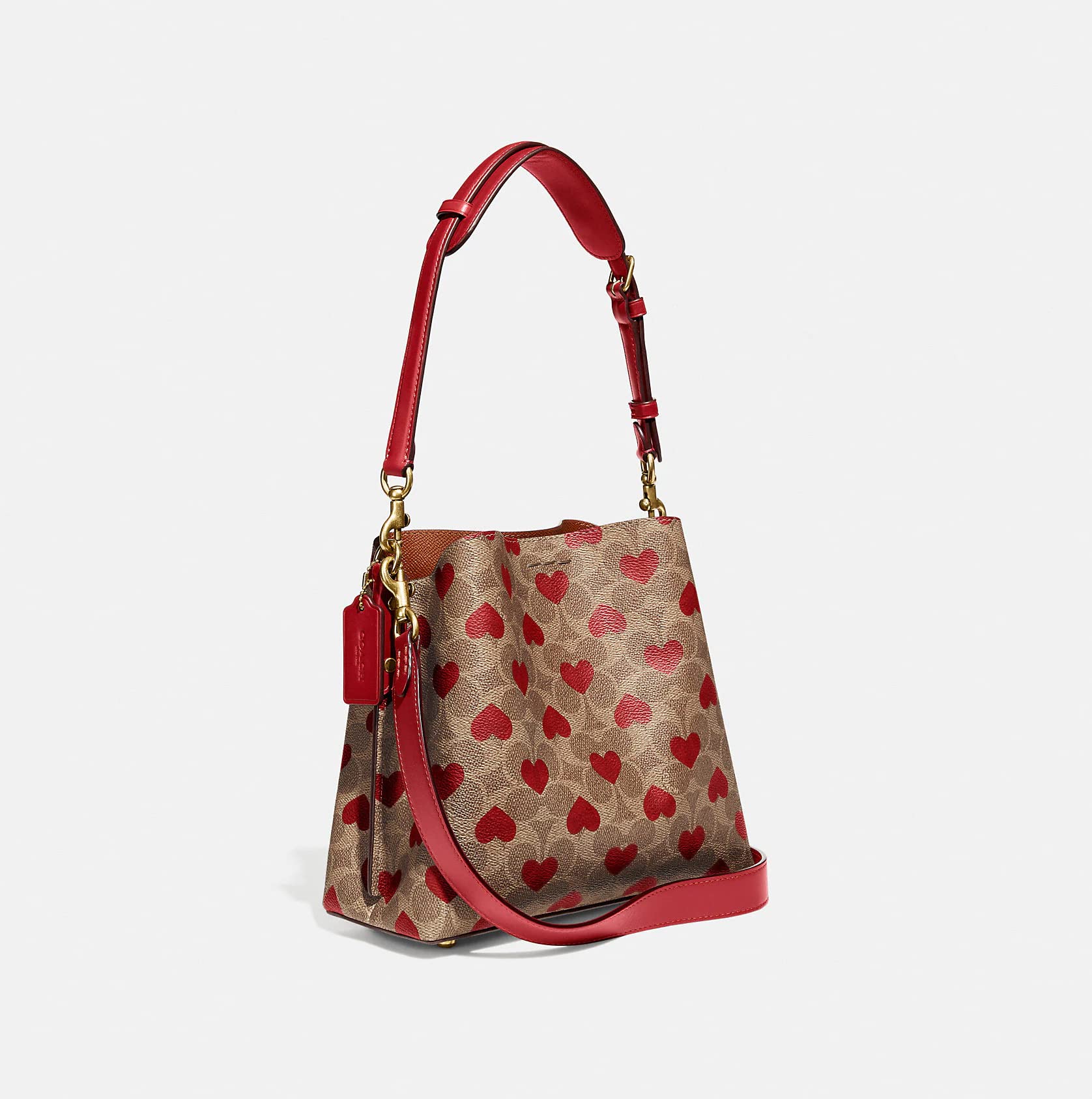Coach Leather Willow Bucket Bag Purse in Signature Canvas with Heart Print - #C8389