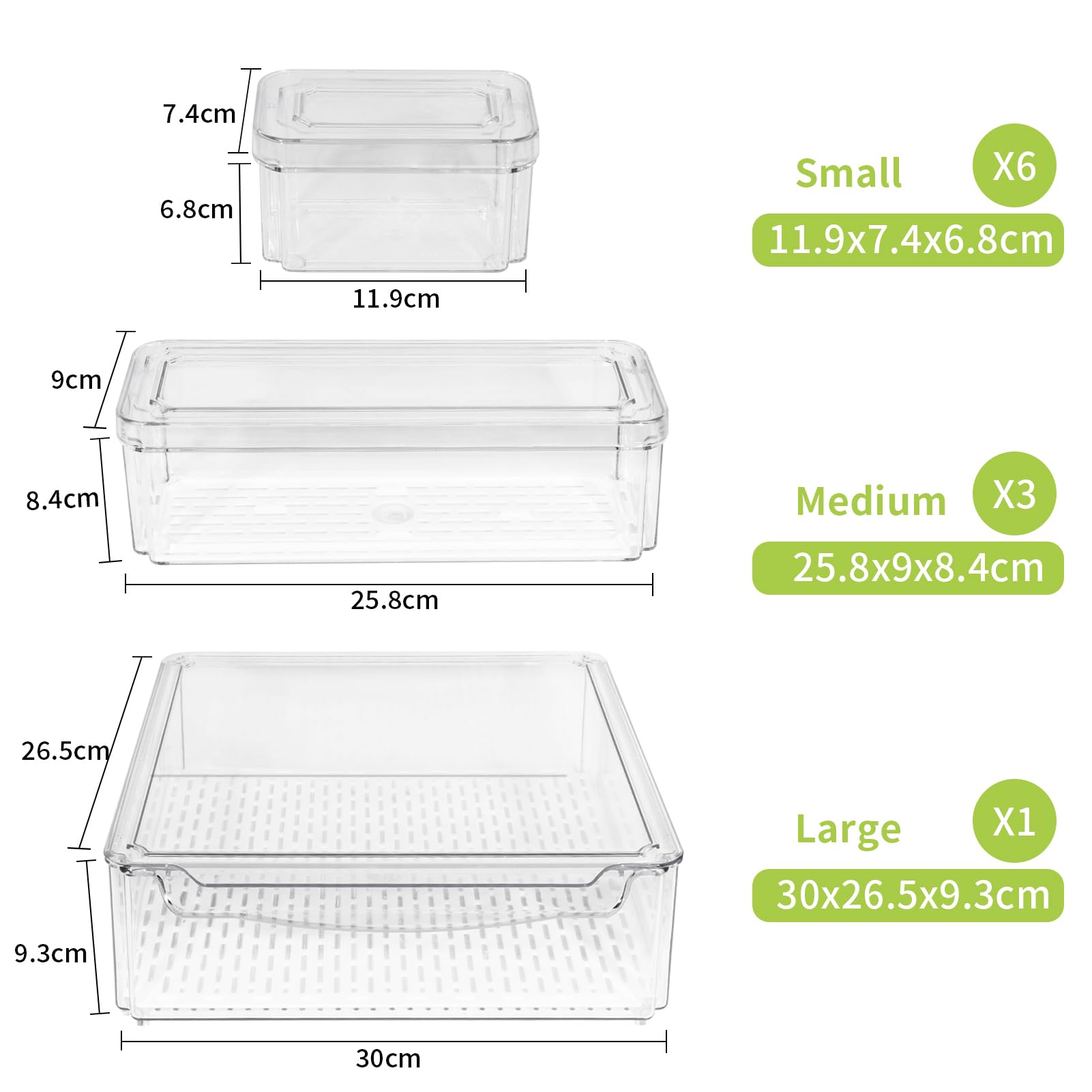 CAIROCK Set of 10 Fridge Organizer Bins with Lids Refrigerator Organizing Organizer Set Fridge Organization and Storage Containers Freezer Organizer Bins for Fruit Vegetable Food