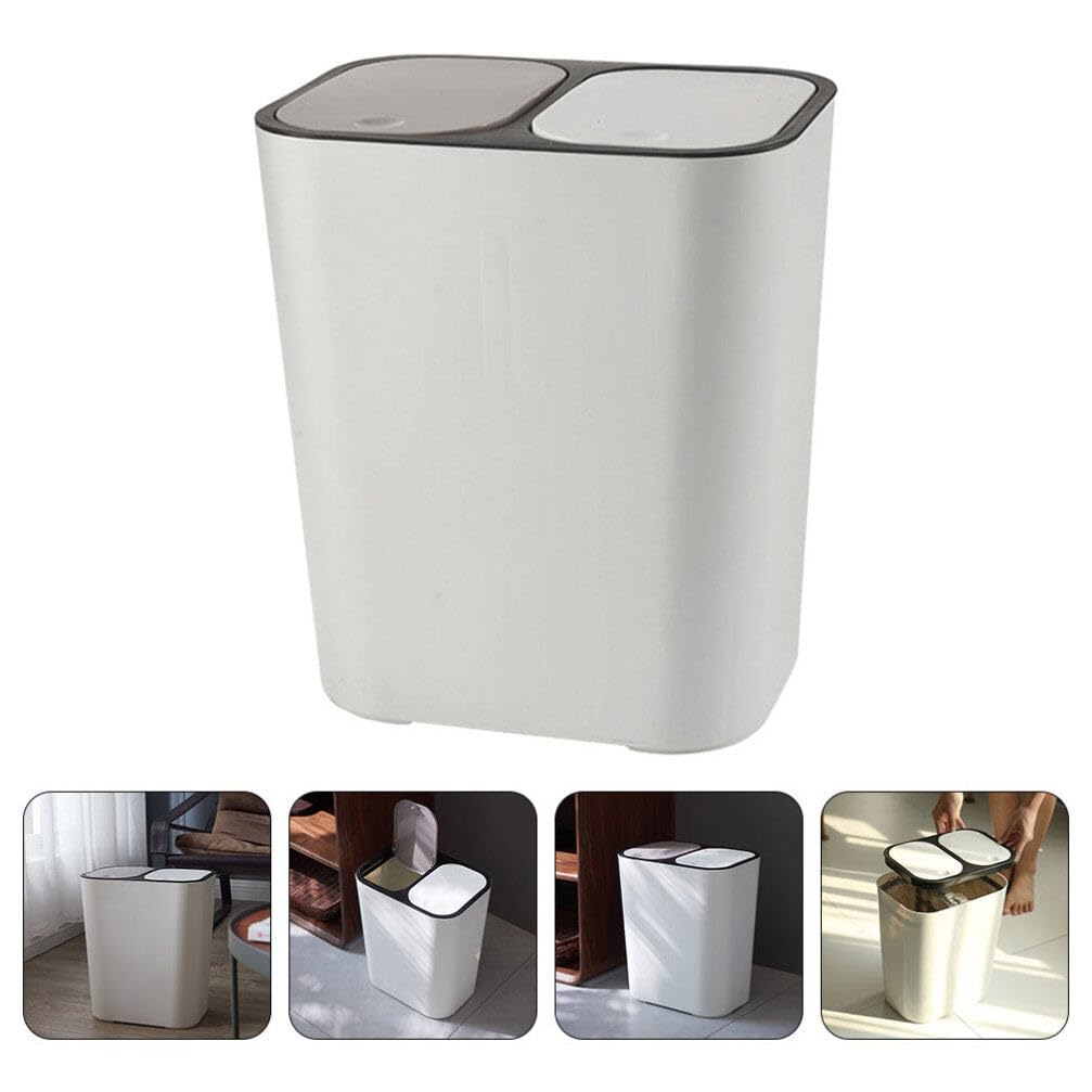 DEARMAMY Dual Trash Can, 2 Compartment Kitchen Garbage Can Plastic Dry and Wet Classified Recycling Bin Wastebasket Liter Bin Dustbin Rubbish Box Garbage Container for Home 15L