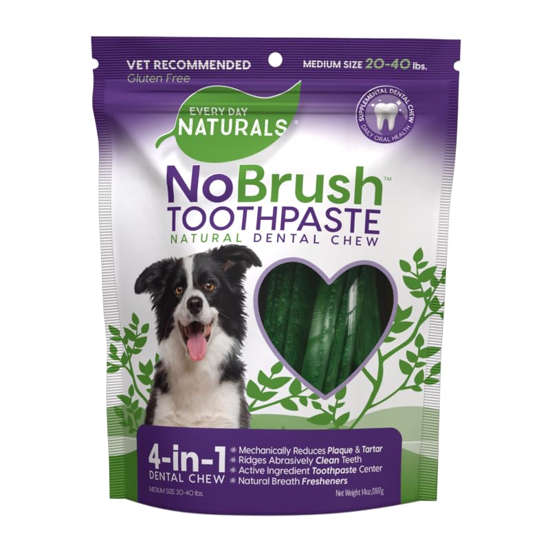 Every Day Naturals Dog Dental Chew, No Brush Toothpaste for Medium Breeds, Freshens Breath, Unique Texture Helps Reduce Plaque & Tartar, 14 oz, 1 Pack