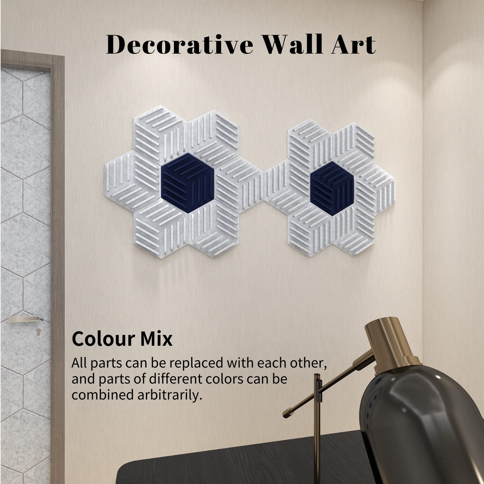 CALMTHINK 3D Hexagon Acoustic Sound Proof Padding Self-adhesive Art Decor Sound Dampening Panels,4 Group Packing,Studio Diffuse Treatment Tiles for Wall & Ceiling Decor (Silver Gray)