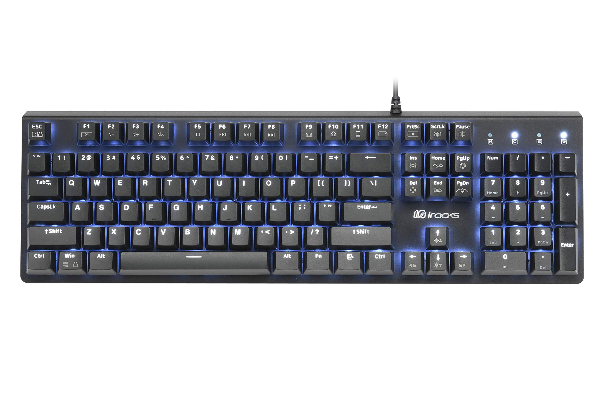 i-rocks K75M Illuminated Mechanical Keyboard, 104 Keys, PBT Keycaps, Backlit LED Light and Shortcut Keys - Programmable Light & Macro Recorder (Cherry MX Brown Switch, White)