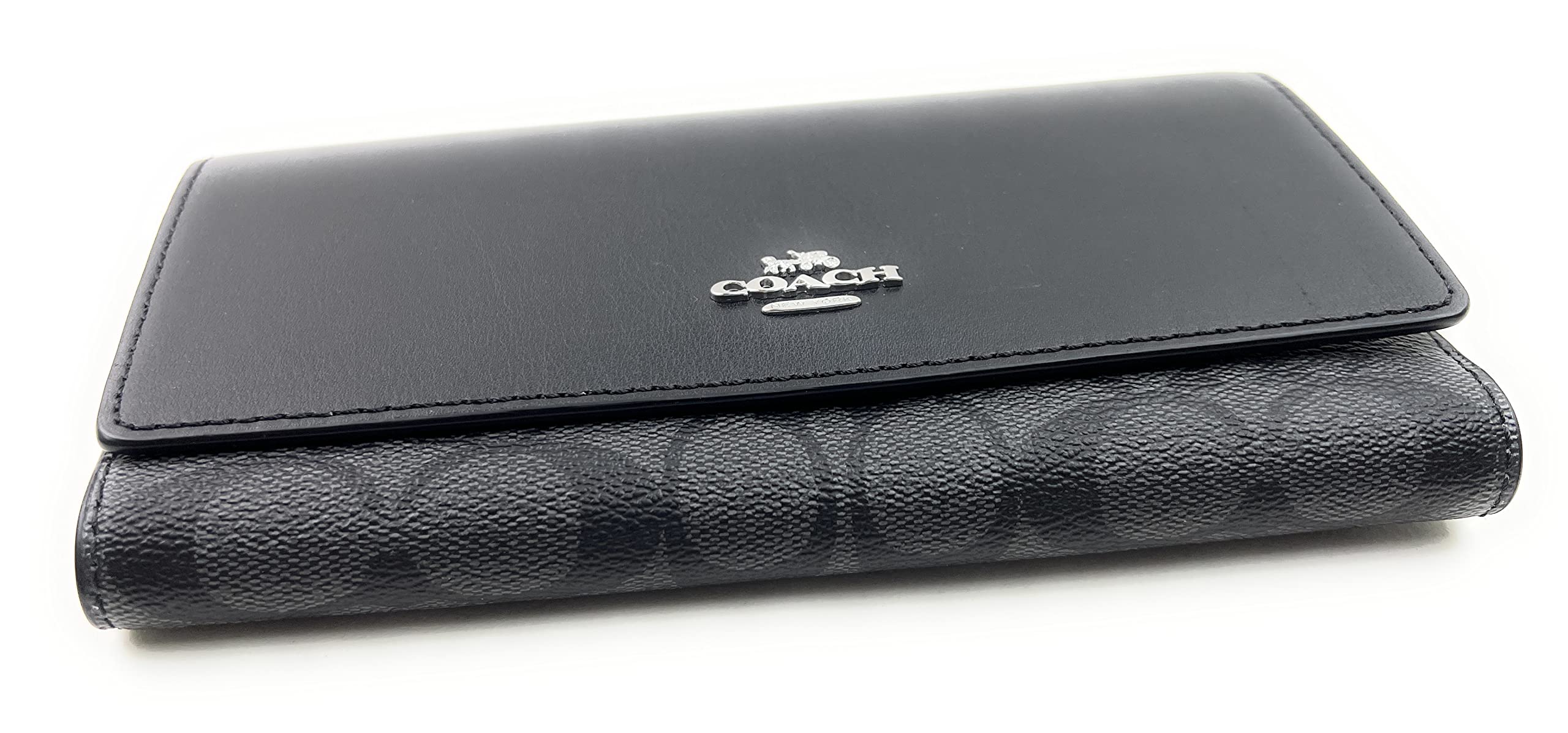Coach Signature Slim Trifold Wallet (SV/Black Smoke/Black)