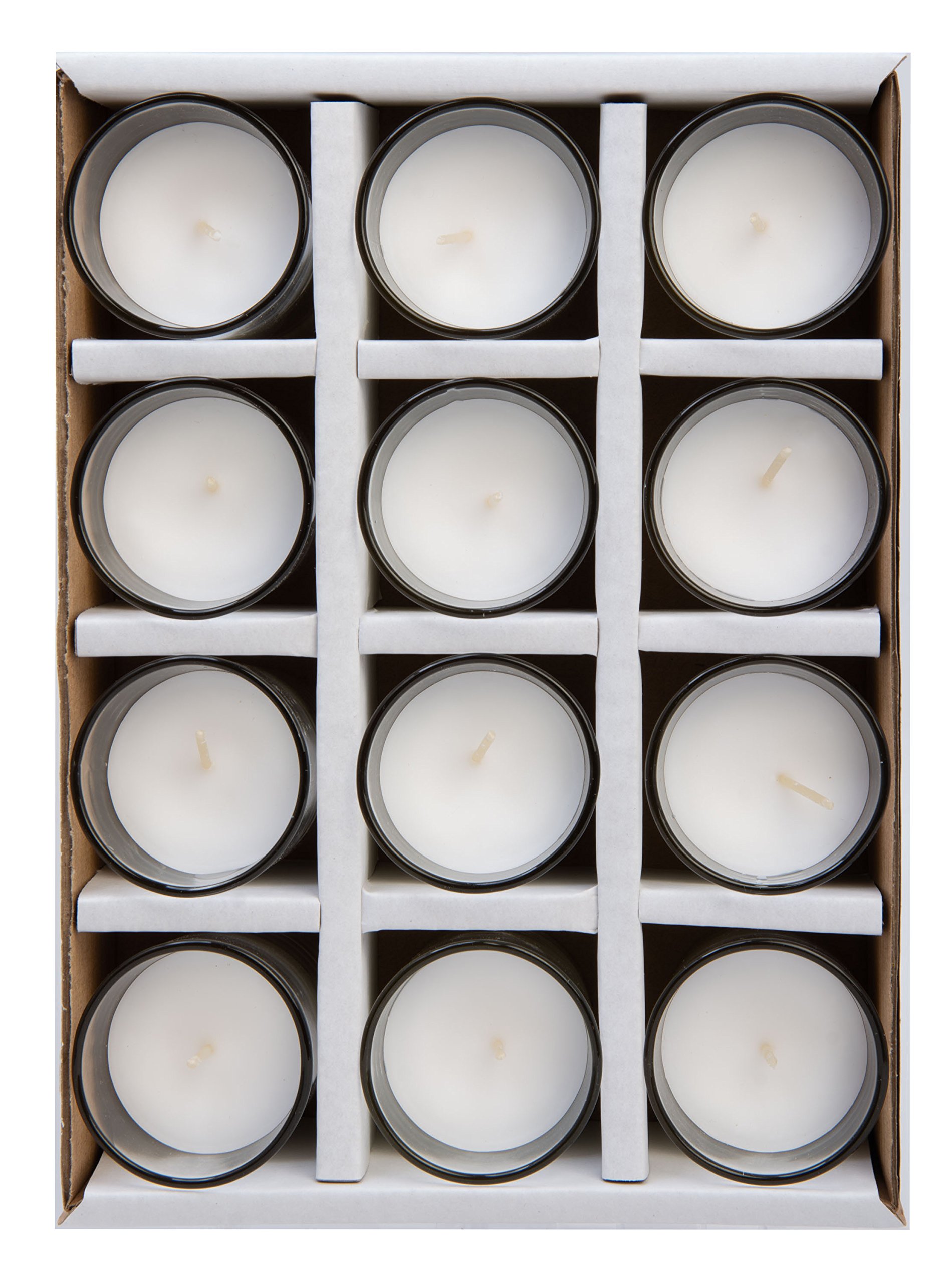 Harmonic Blossom Glass Votives - Premium White Unscented Votive Candles in Clear Elegant Holders - 15 Hour Long Lasting Burn Time - for Weddings, Parties and Event Decoration Centerpieces (12 Pack)