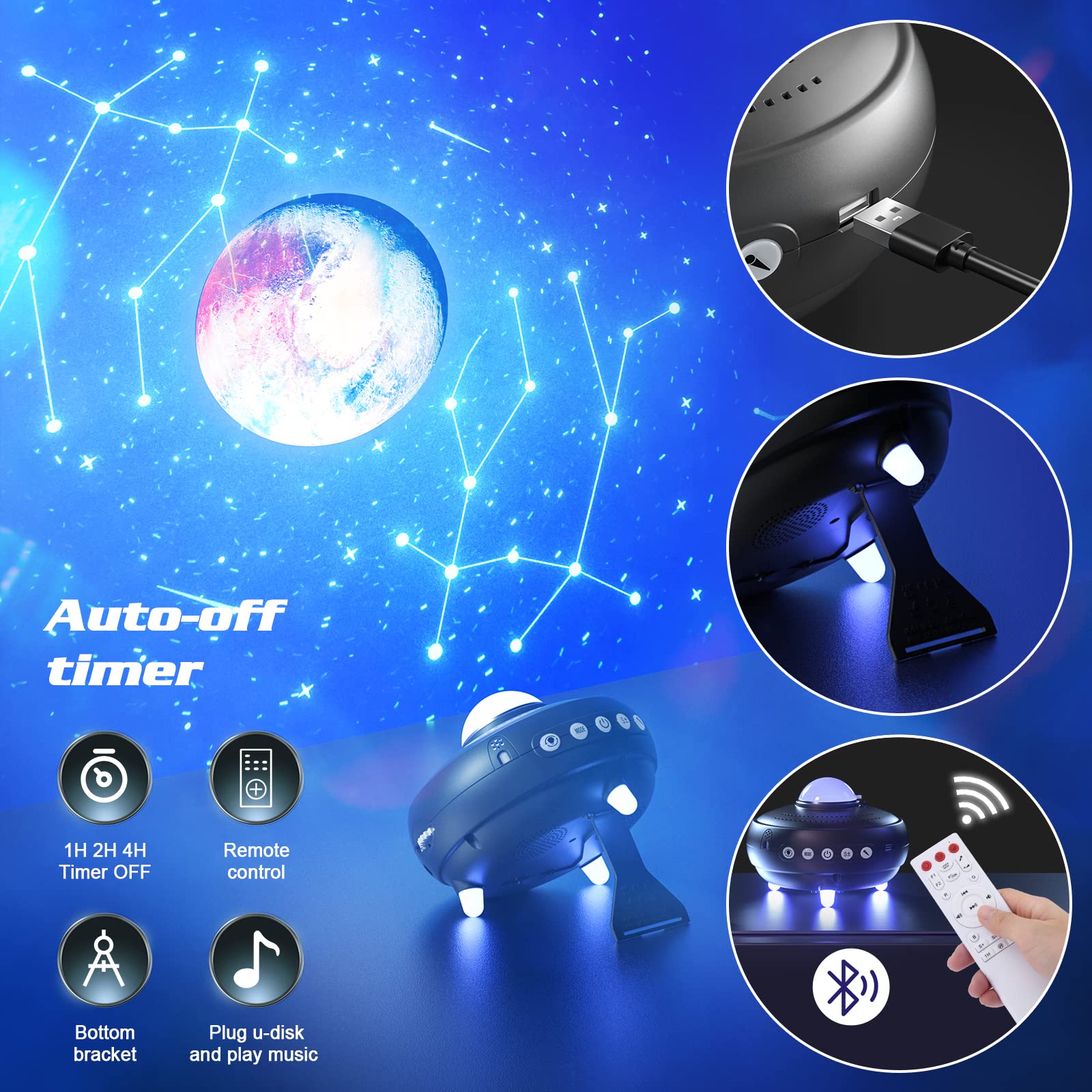 Constellations Planetarium Planets Stars Projector: 20 in 1 Night Light Solar System Projector Bluetooth Speaker,Space Ceiling Projector for Bedroom