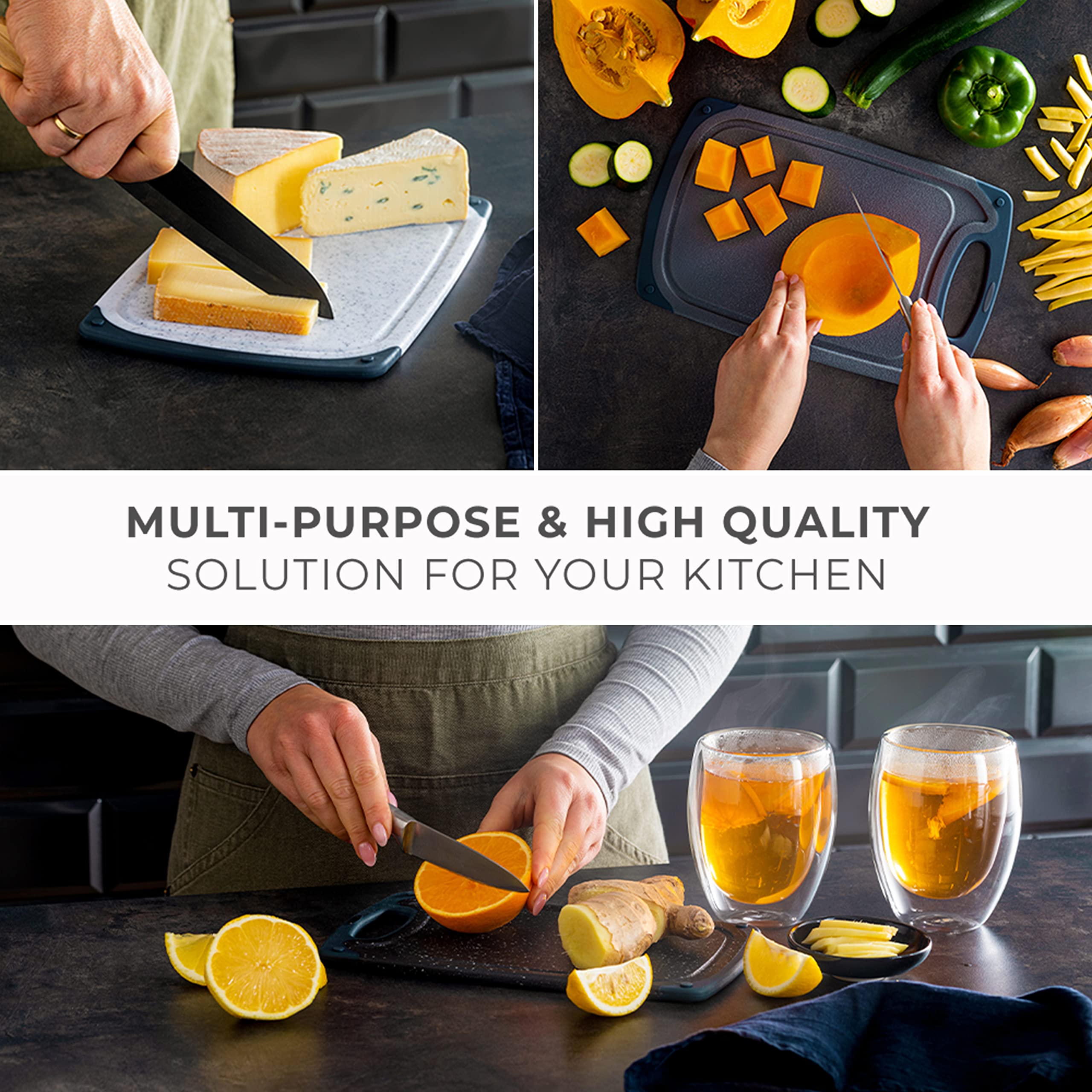 Exitoso Small Cutting Board Set of 6 - BPA Free Cutting Boards for Kitchen Dishwasher Safe - Non Slip Plastic Cutting Board with Juice Groove - Small Plastic Cutting Boards For Kitchen Essentials
